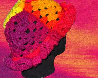 Neon Burst Granny Square Ruffle Hat - Etsy