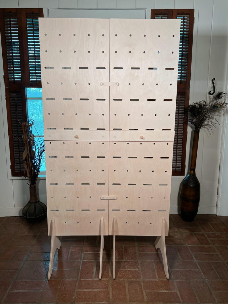 Collapsible Side-by-side Floor Display – Modular Wood Pegboard Rack ...