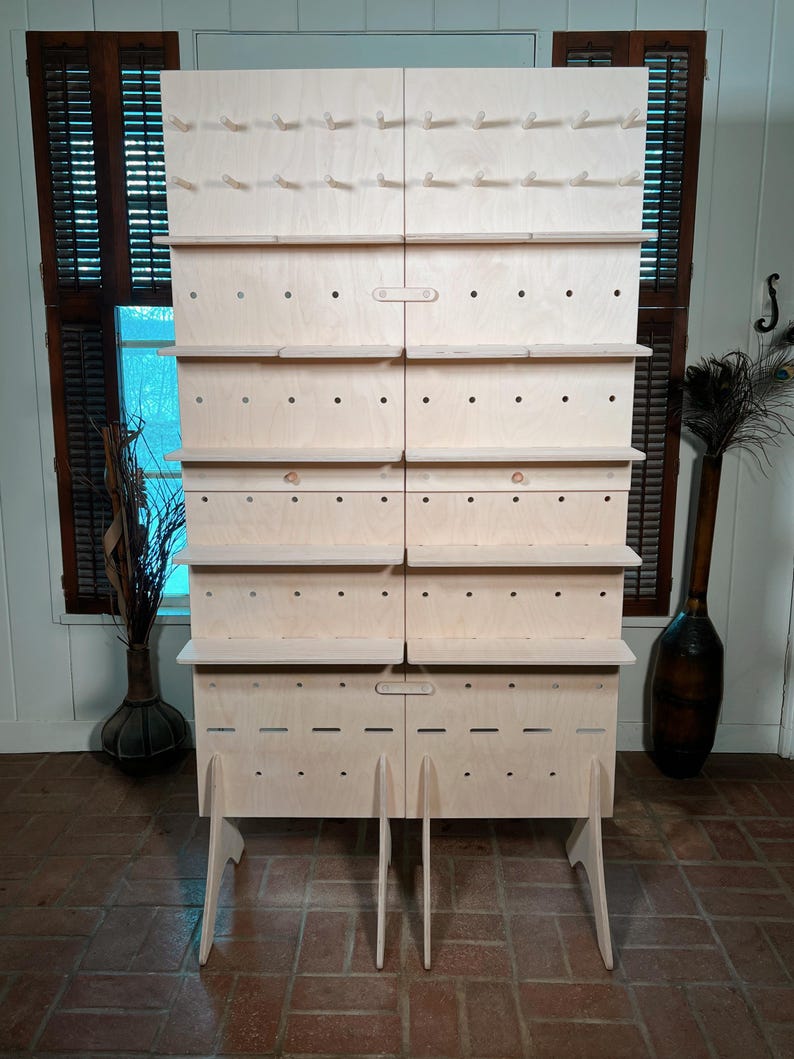 Collapsible Side-by-side Floor Display – Modular Wood Pegboard Rack ...
