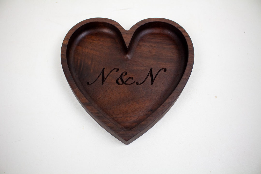 Walnut Wood Heart Shaped Valet Tray / Heart Shaped Catchall Tray ...