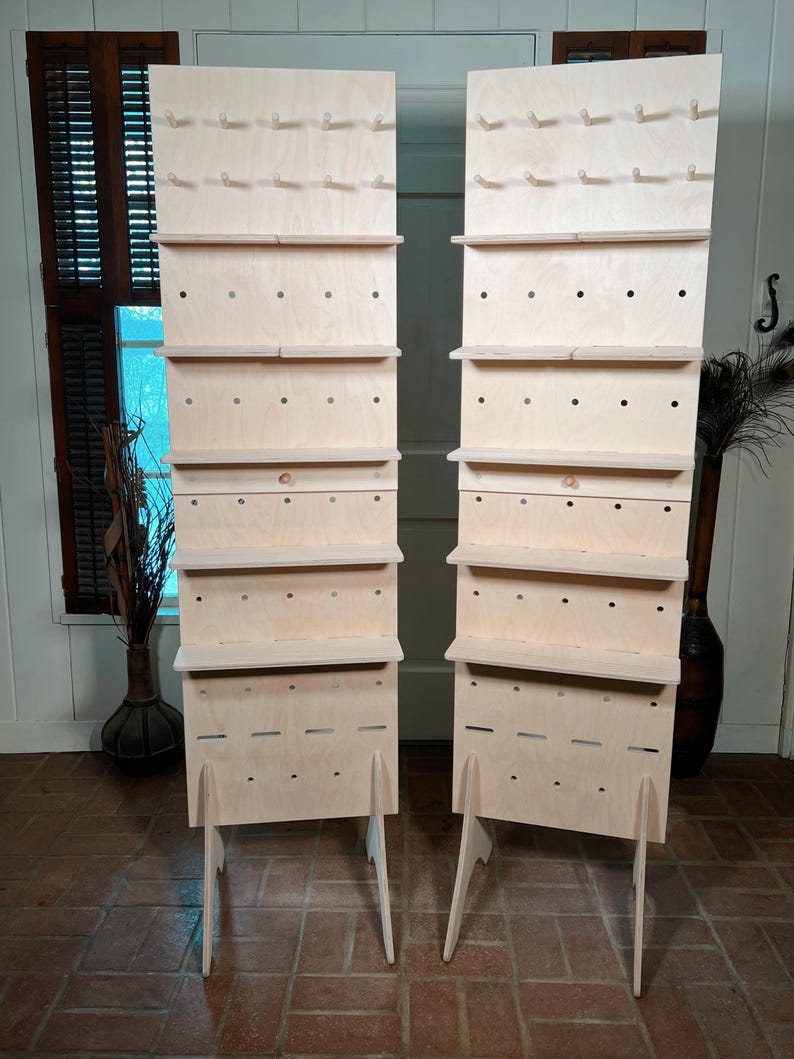 Collapsible Side-by-side Floor Display – Modular Wood Pegboard Rack ...