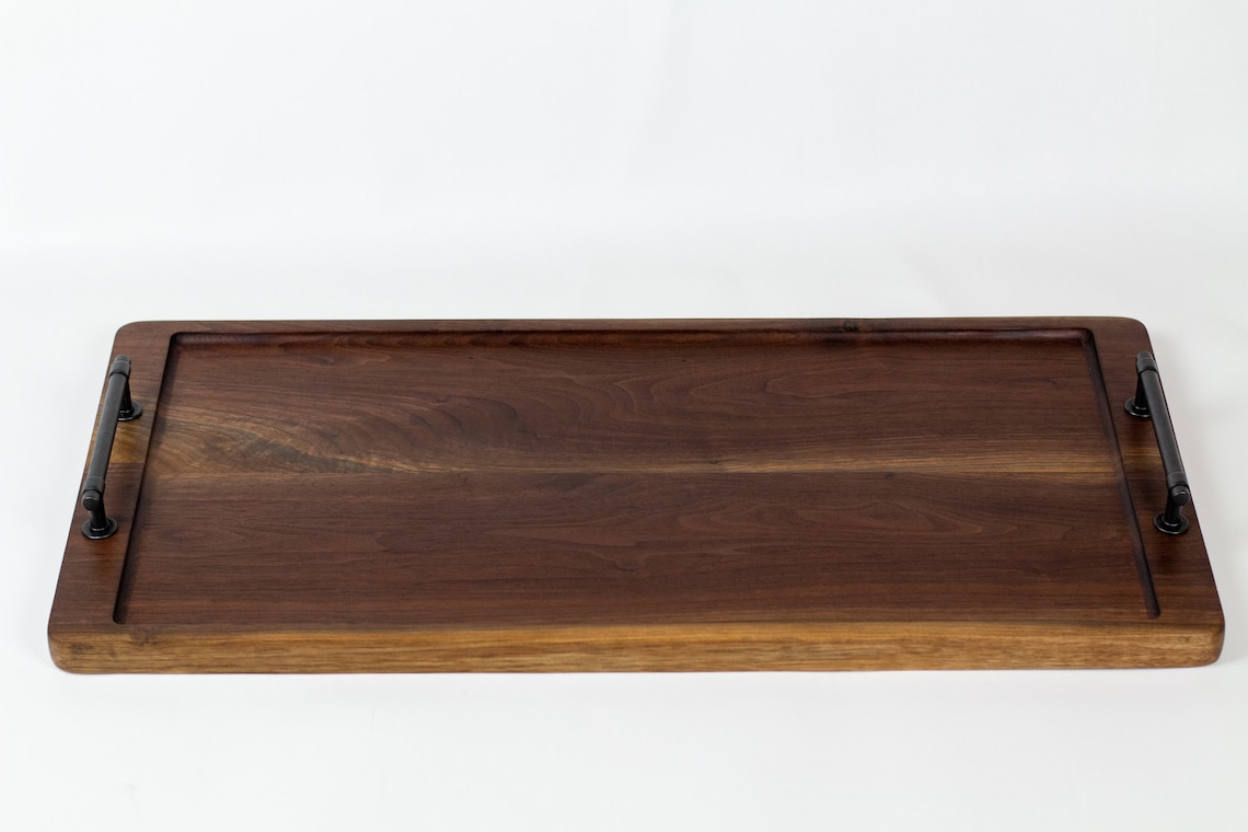 Large Walnut Serving Tray W/ Handles / Decorative Tray / - Etsy