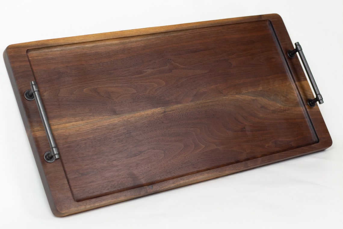 Large Walnut Serving Tray W/ Handles / Decorative Tray / - Etsy