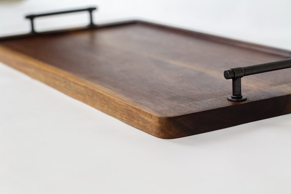Large Walnut Serving Tray W/ Handles / Decorative Tray / - Etsy