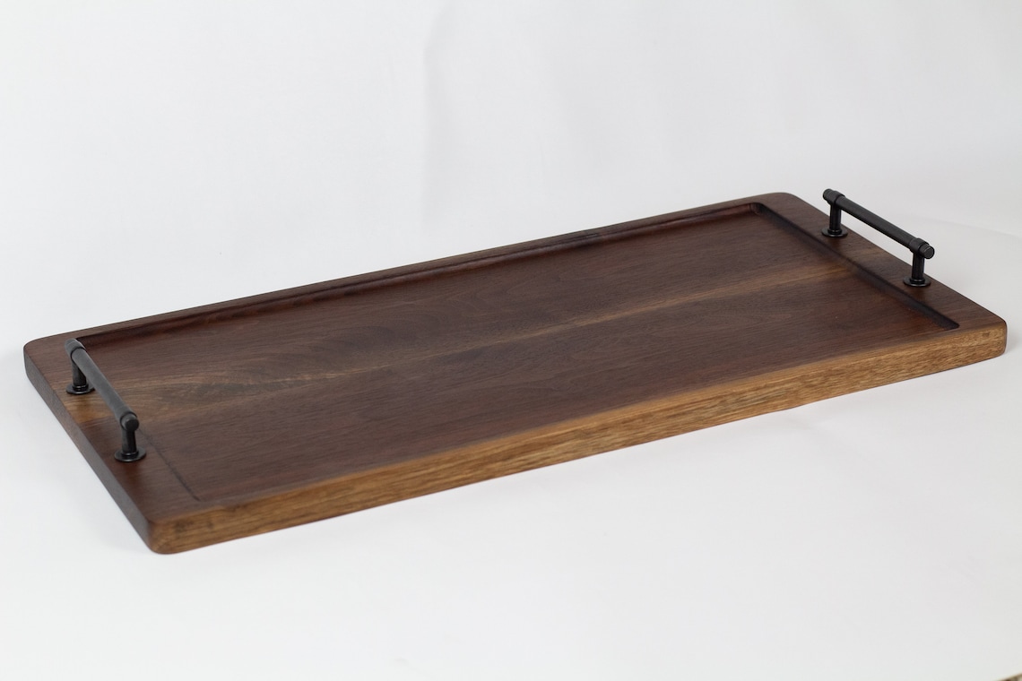 Large Walnut Serving Tray W/ Handles / Decorative Tray / - Etsy