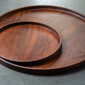 20" Large Round Decorative Tray / Black Walnut Tray / Ottoman Tray ...