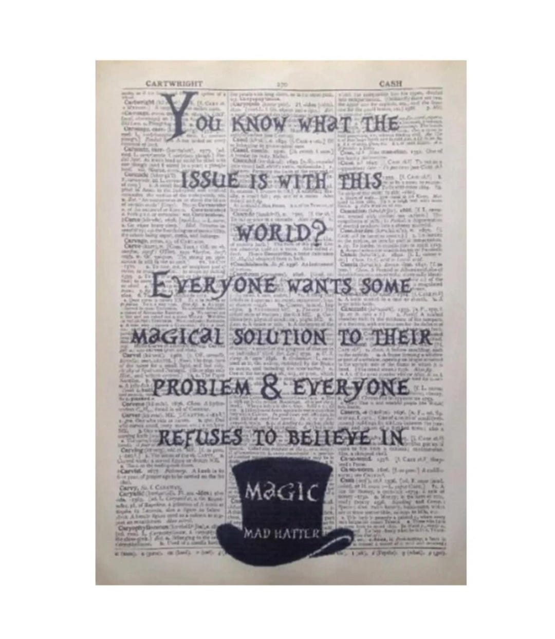 Mad Hatter Magic Quote Dictionary Print Vintage Dictionary Page Picture ...
