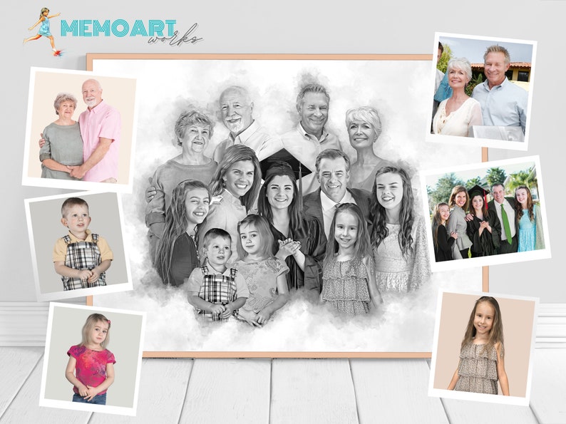 Digital Custom Family Portrait Drawing From Photo Add - Etsy