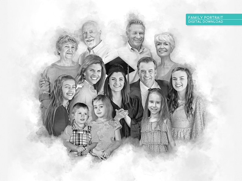 Digital Custom Family Portrait Drawing From Photo Add - Etsy