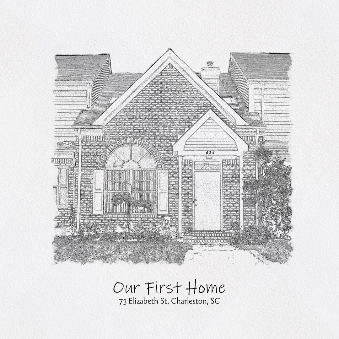 First Home Custom Drawing | House Portrait Sketch From Photo | Real ...