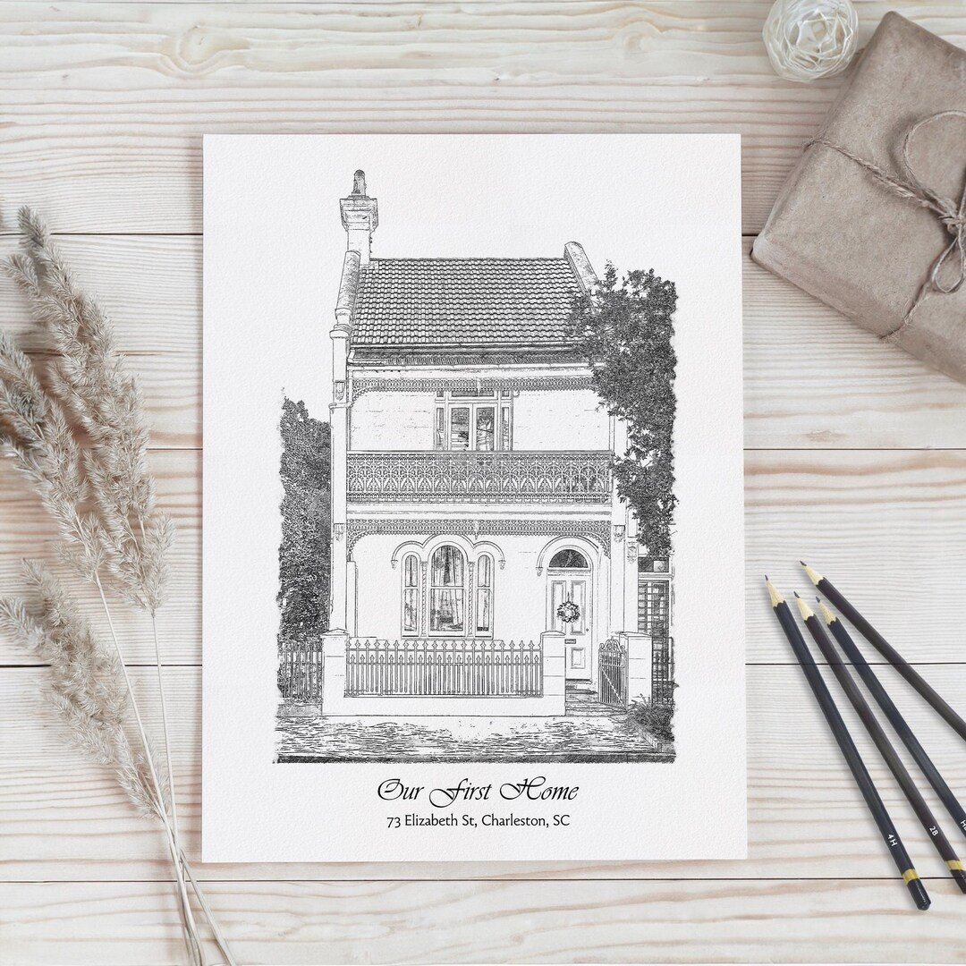 Custom House Sketch From Photo - Our Firts Home Pencil Illustration ...