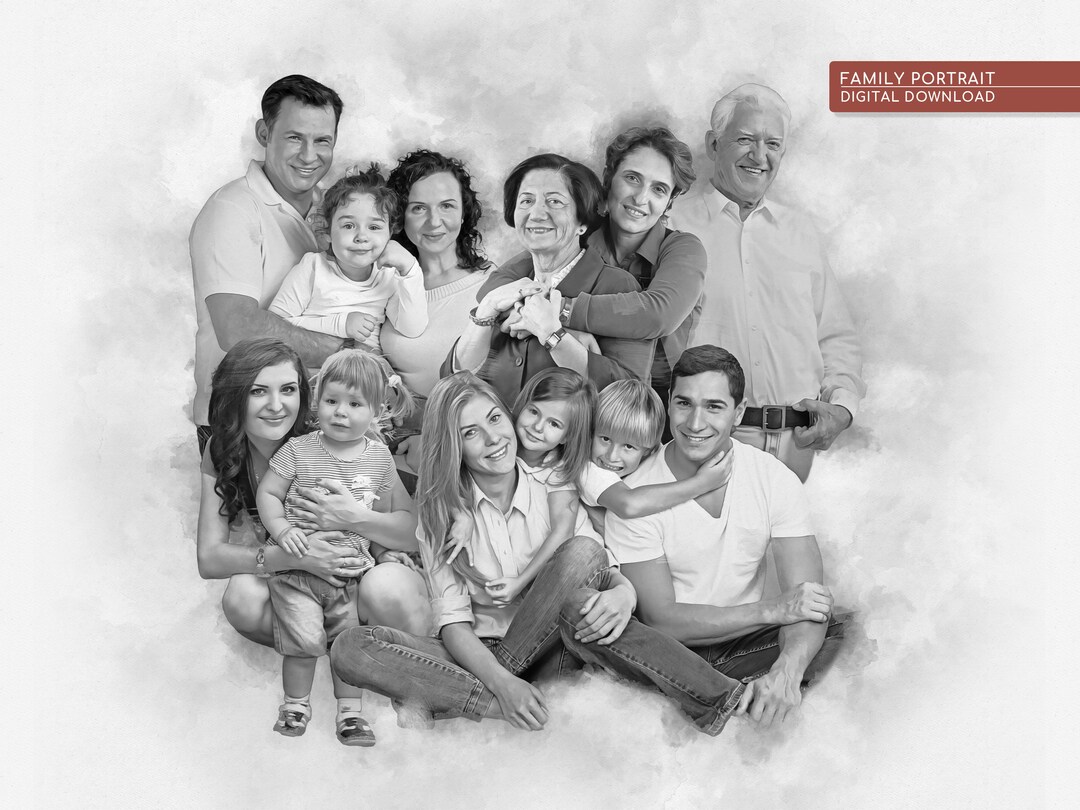Digital Custom Family Portrait Drawing From Photo, Add Deceased Loved ...