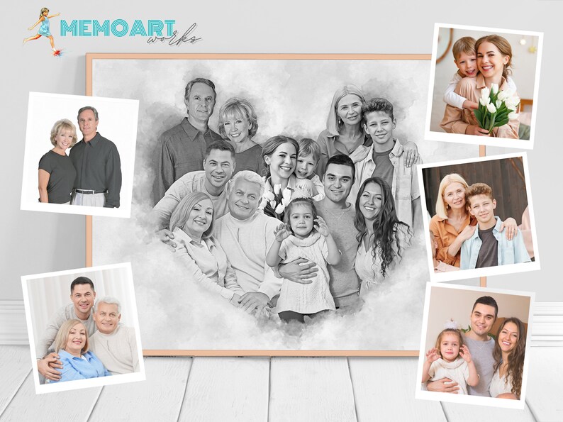 Digital Custom Family Portrait Drawing From Photo Add - Etsy