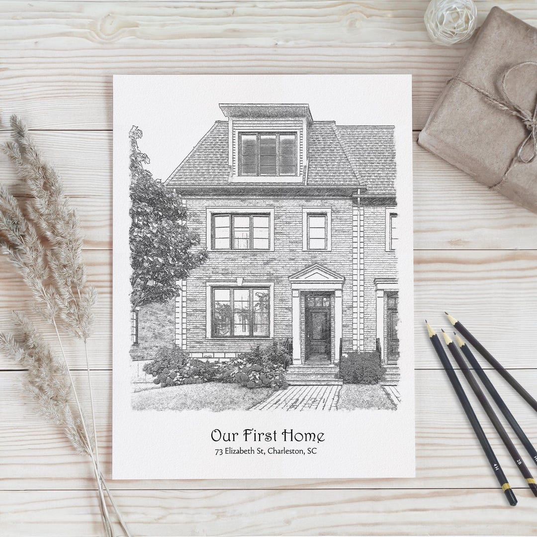 Custom House Drawing From Photo - Our First Home Illustration as Moving ...