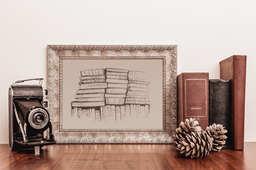 Vintage Book Drawing | Book Print | Book Sketch | Vintage Wall Art ...
