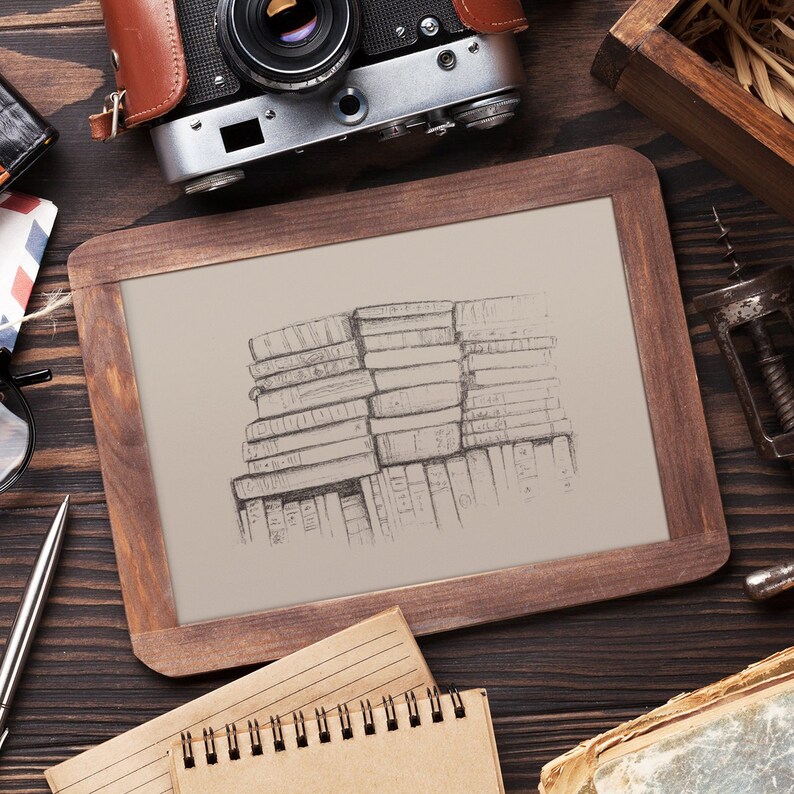 Vintage Book Drawing | Book Print | Book Sketch | Vintage Wall Art ...