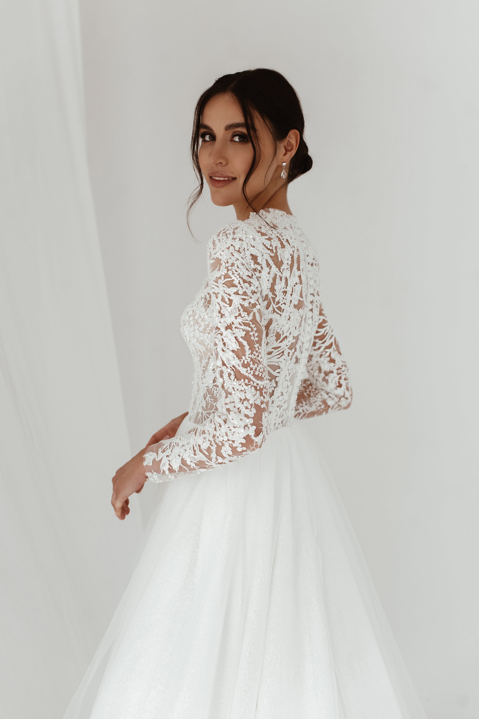 High Neck Wedding Dress With Long Sleeves. Lace Turtleneck - Etsy