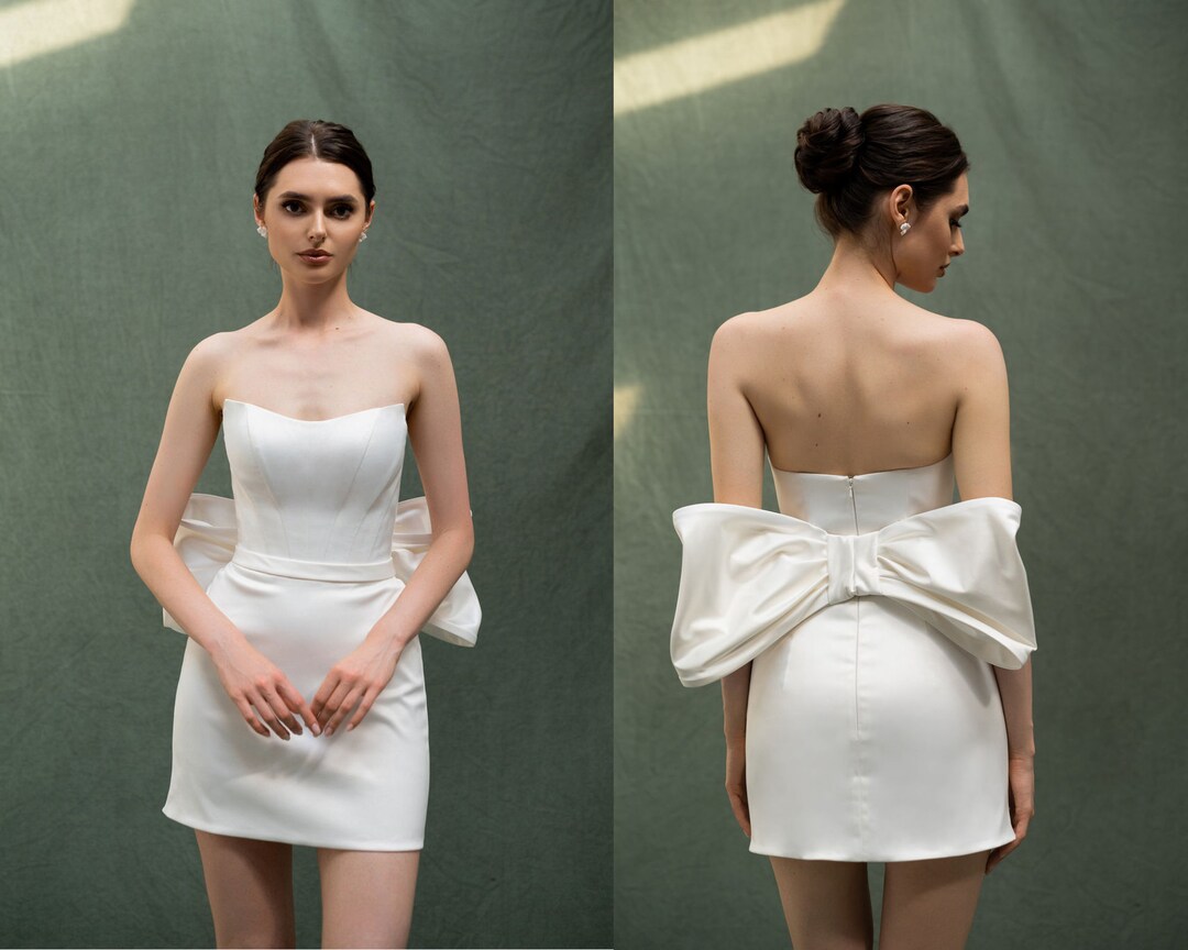 Short Wedding Dress, Satin Bridal Gown. Wedding Dress, Bridal Gown With ...