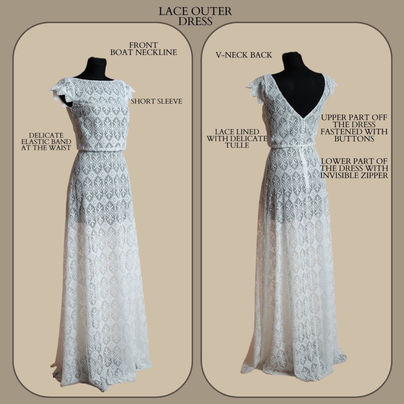 Wedding dress, boho bridal lace wedding dress with underneath dress ...