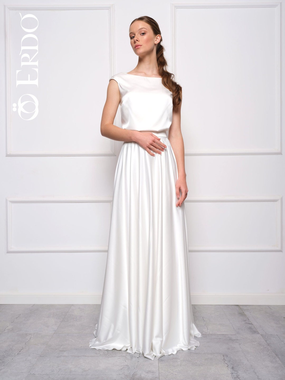 Bridal Top, Satin Top, Two Piece Wedding Dress, Bridal Skirt, Satin ...