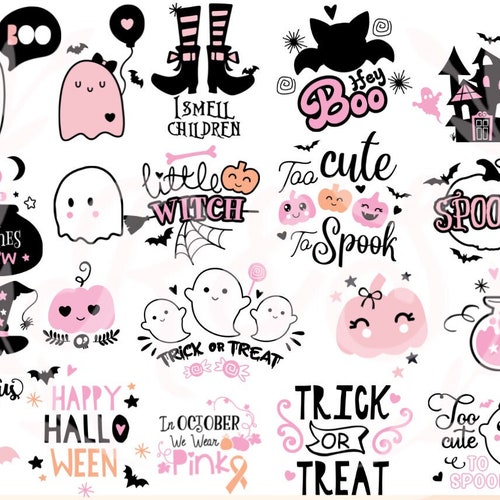 Halloween Ghost Witch Bat Spiders Pink Cute Bundle - Etsy