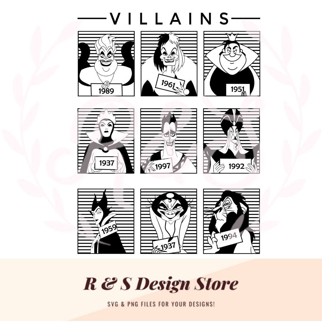 Villains, Line Up, Jail, Years, Sea Witch, Queen, Maleficent, Svg, Png ...