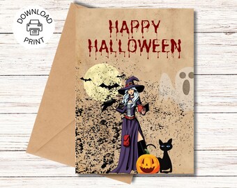 Happy Halloween Card Printable Greeting Card Spooky Halloween Printable ...