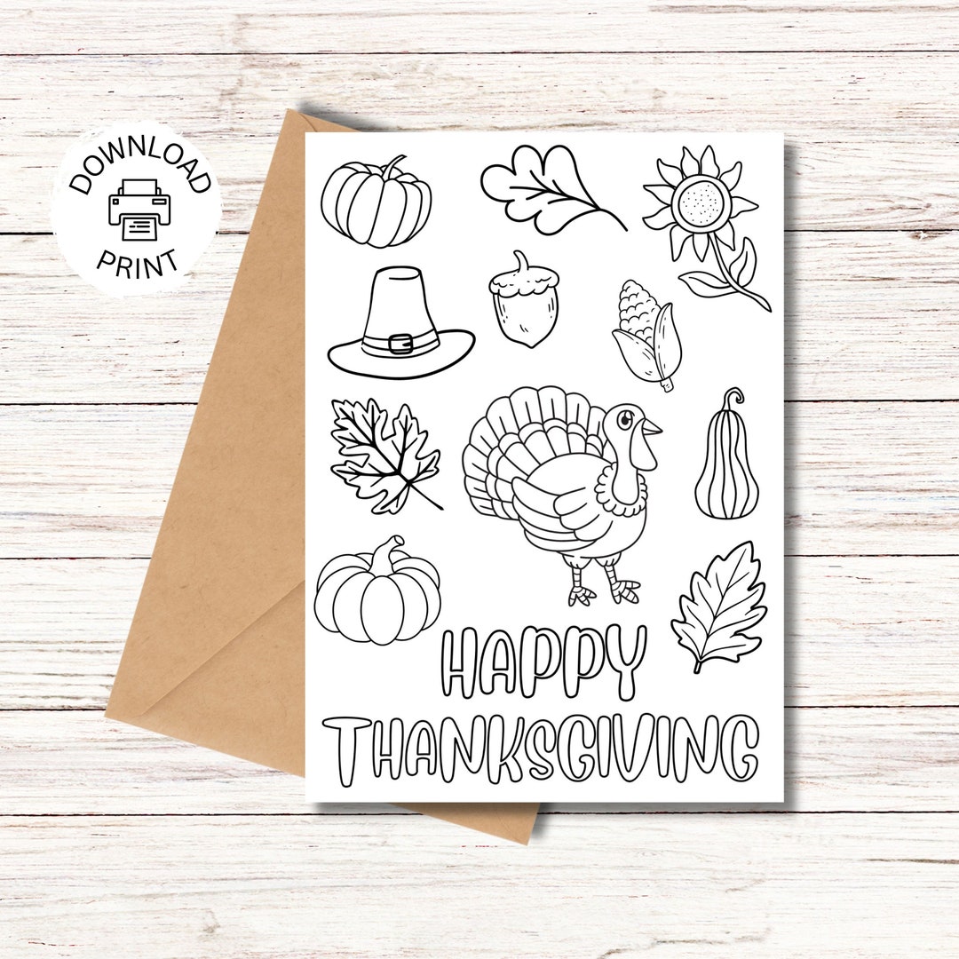 Printable Coloring Card Happy Thanksgiving, Color Your Own Card ...