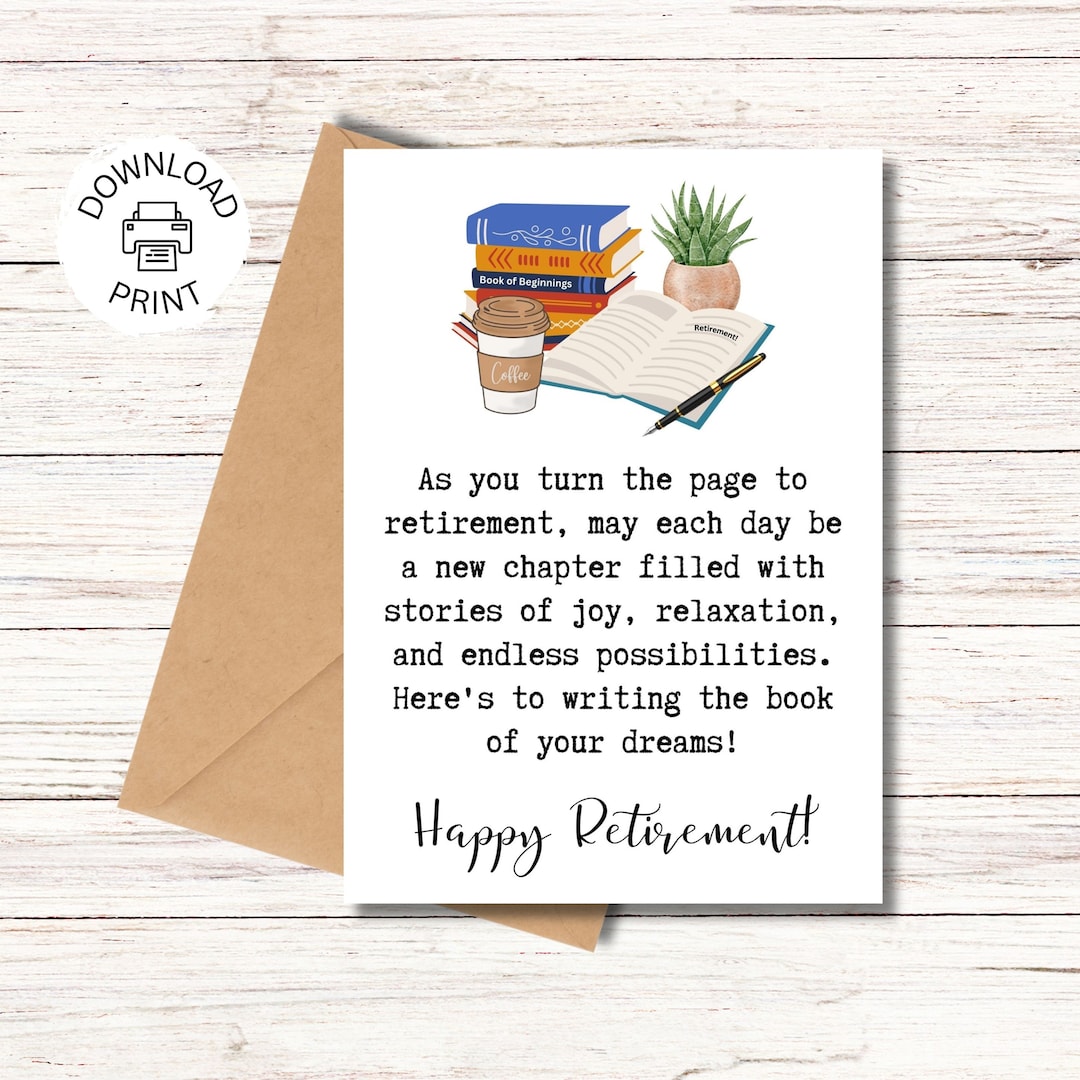 Printable Retirement Card, New Chapter, Happy Retirement Greeting Card ...