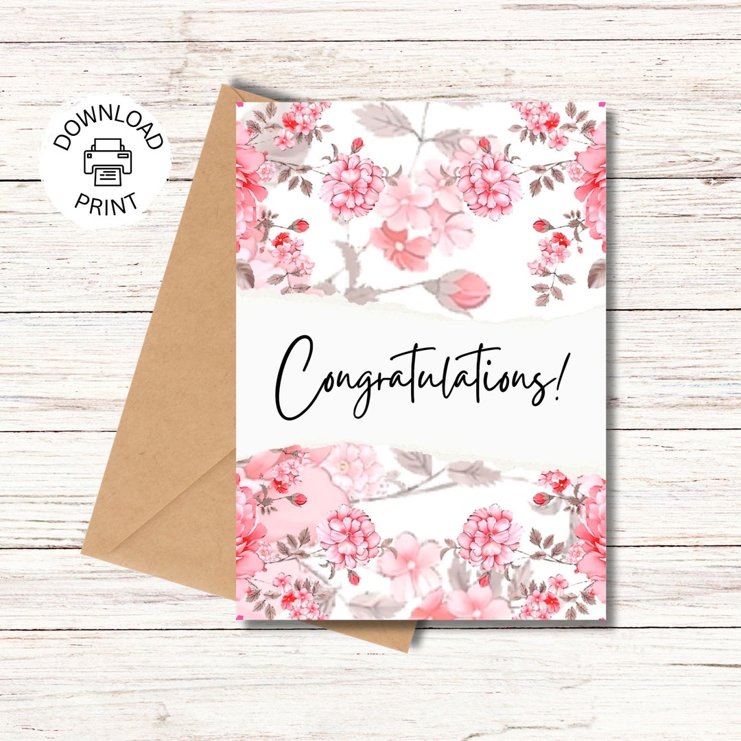 Congratulations Card | Printable Greeting Card | Floral Congrats Card ...