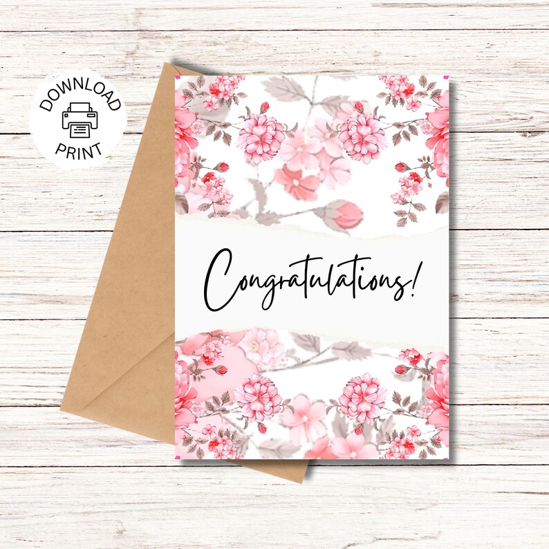 Congratulations Card Printable Greeting Card Floral - Etsy