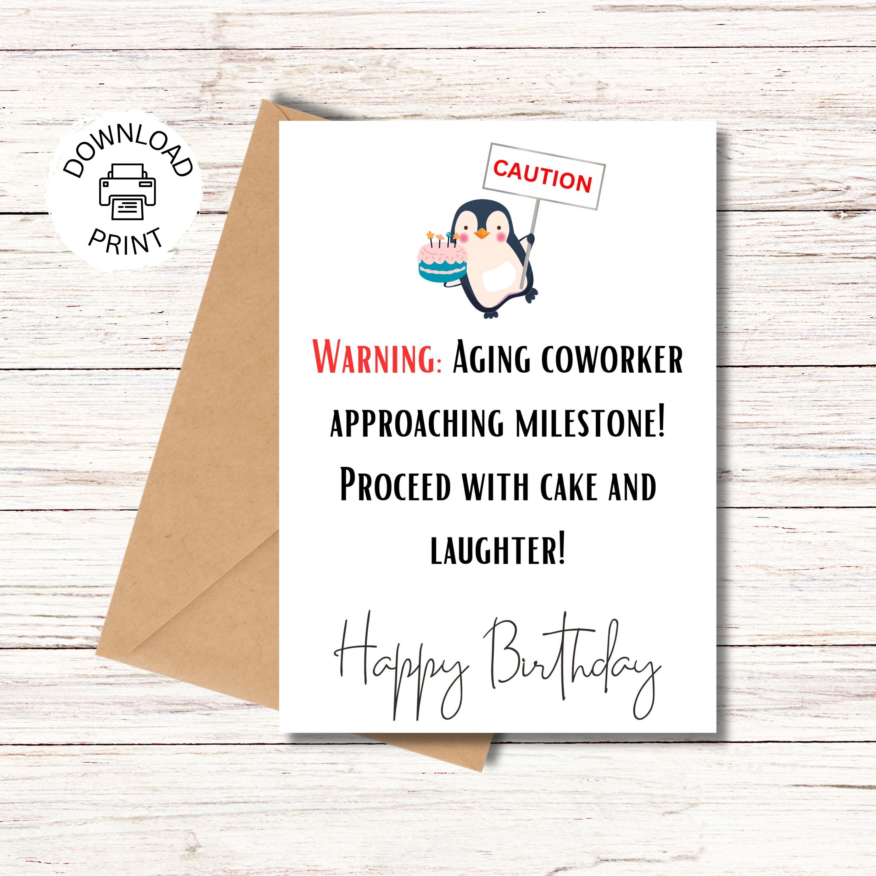 Aging Coworker Funny Happy Birthday Card | Printable Greeting Card ...