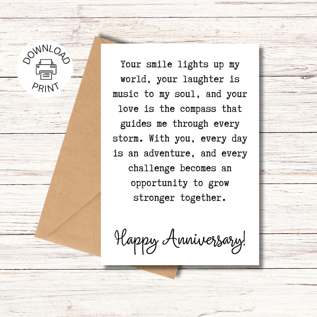 Happy Anniversary Printable Card, Anniversary Greeting Card, Romantic ...