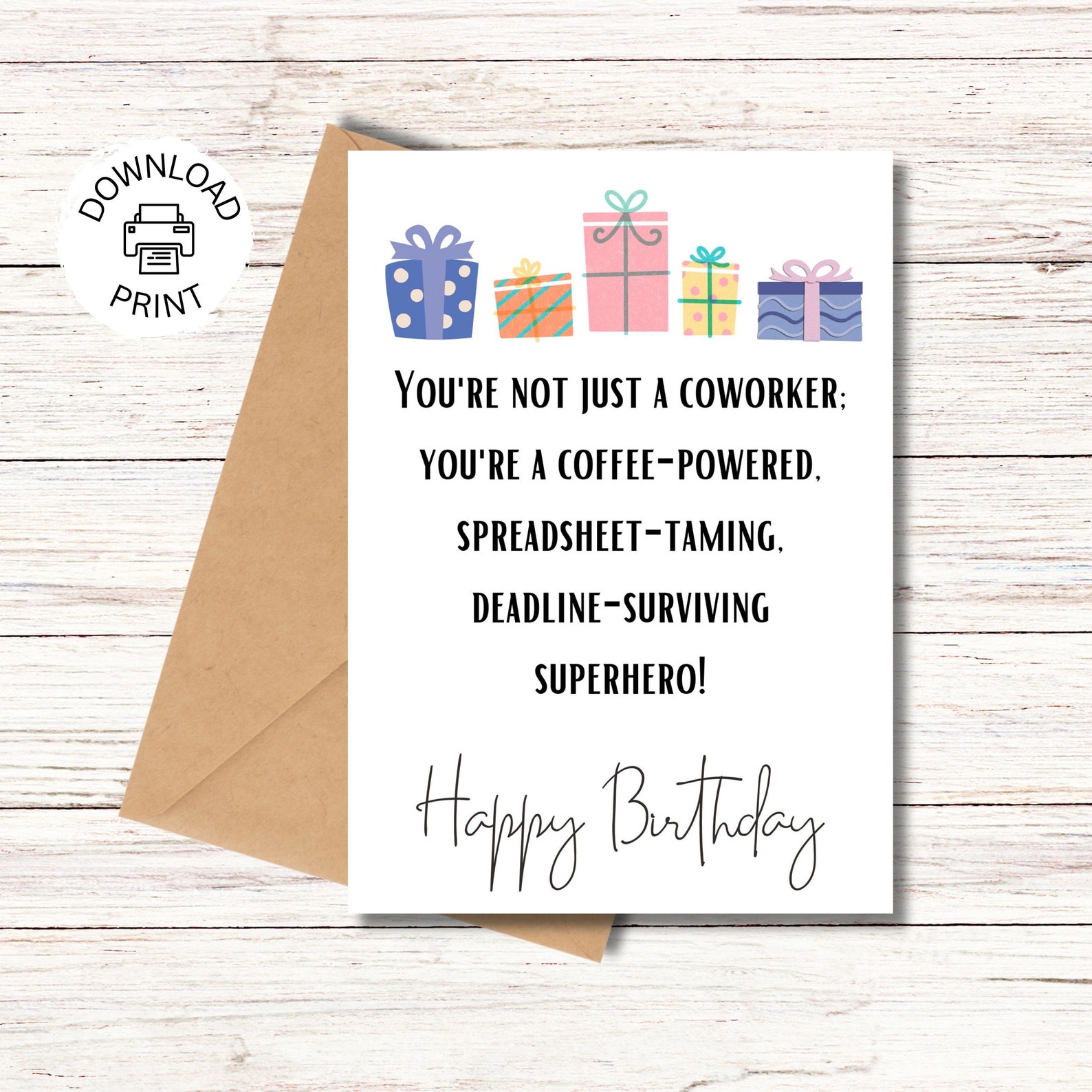 Superhero Coworker Funny Happy Birthday Card | Printable Greeting Card ...