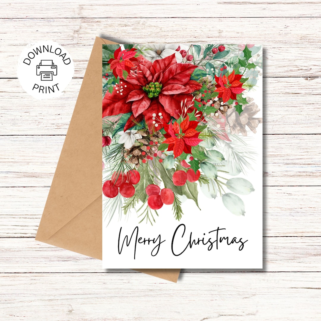 Merry Christmas Card Printable Holiday Greeting Card Cute Christmas ...