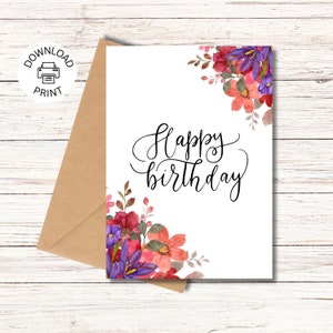 Happy Birthday Card | Printable Greeting Card | Floral Birthday Card ...