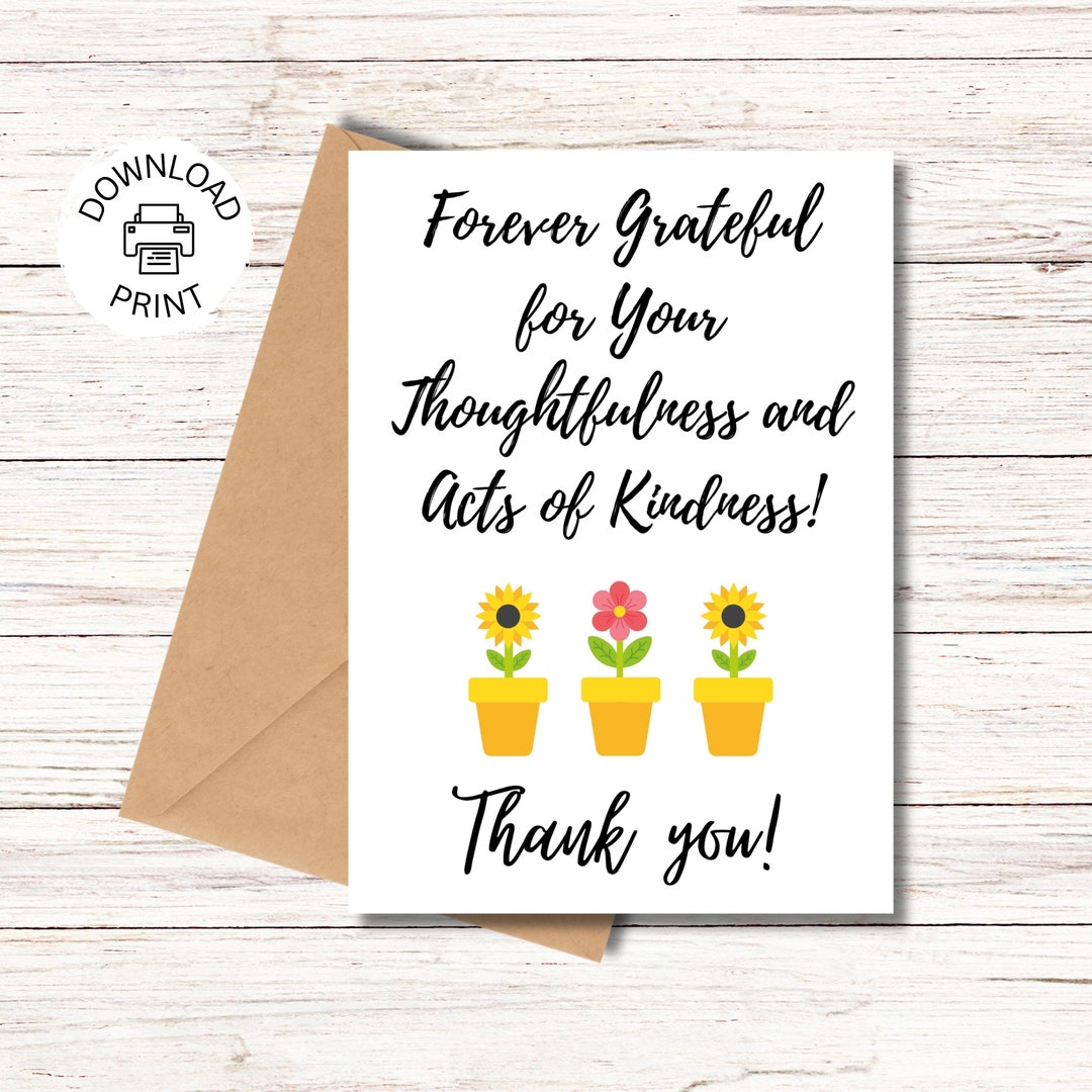 Forever Grateful - Thank You Card - Printable Acts of Kindness Card ...