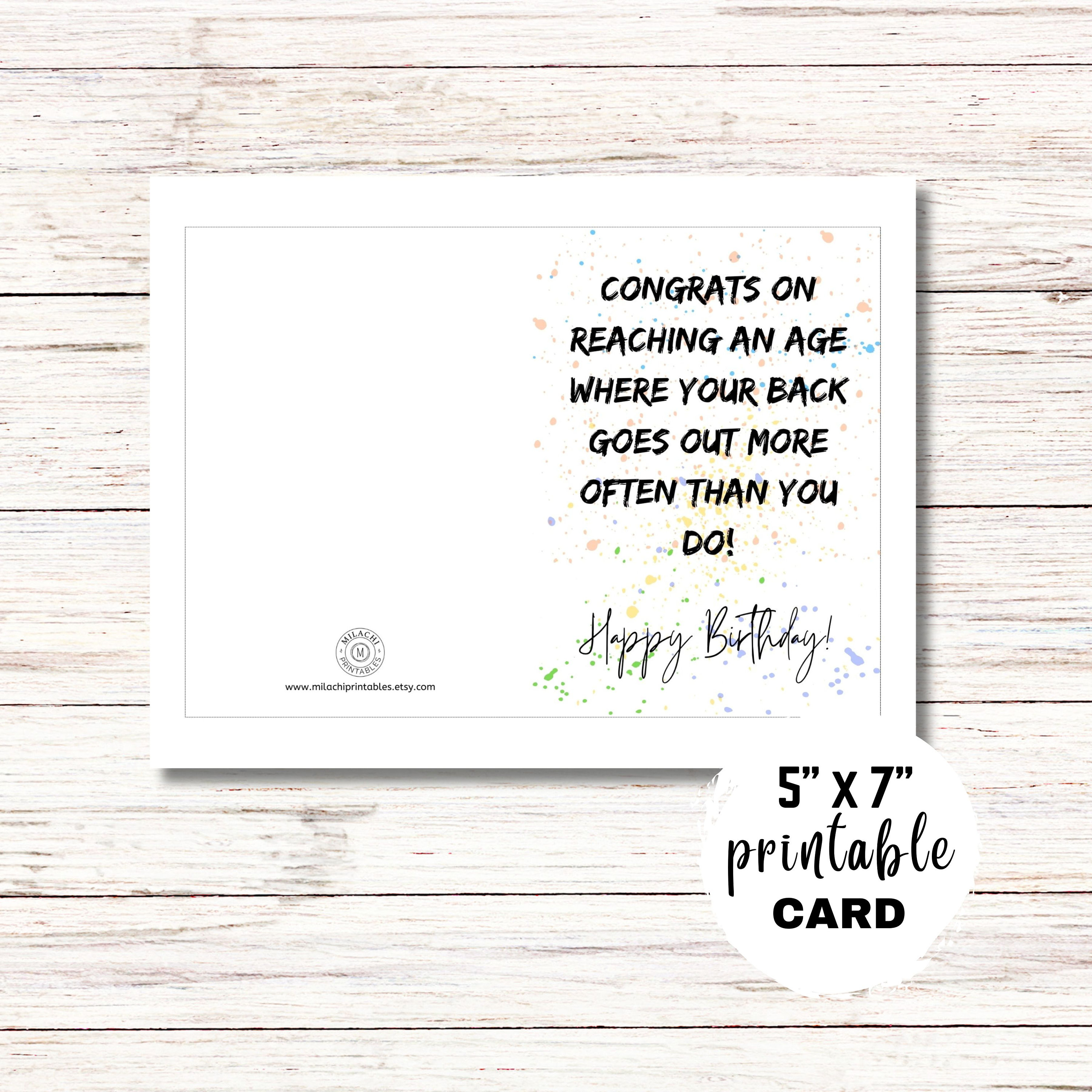 Funny Happy Birthday Card | Printable Greeting Card | Your Back Goes ...