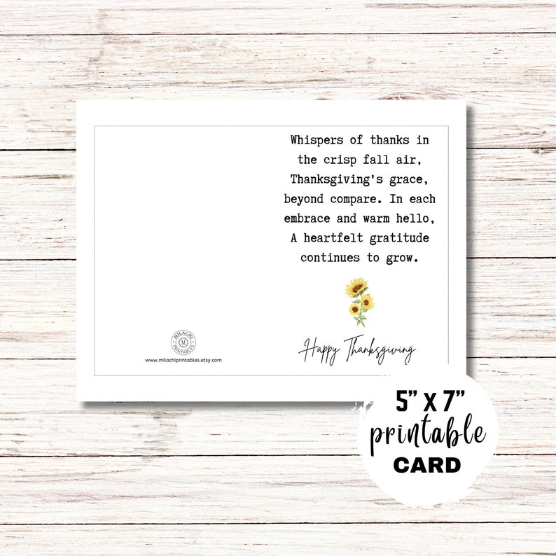 Printable Thanksgiving Card, Heartfelt Gratitude, Thanksgiving Poem ...