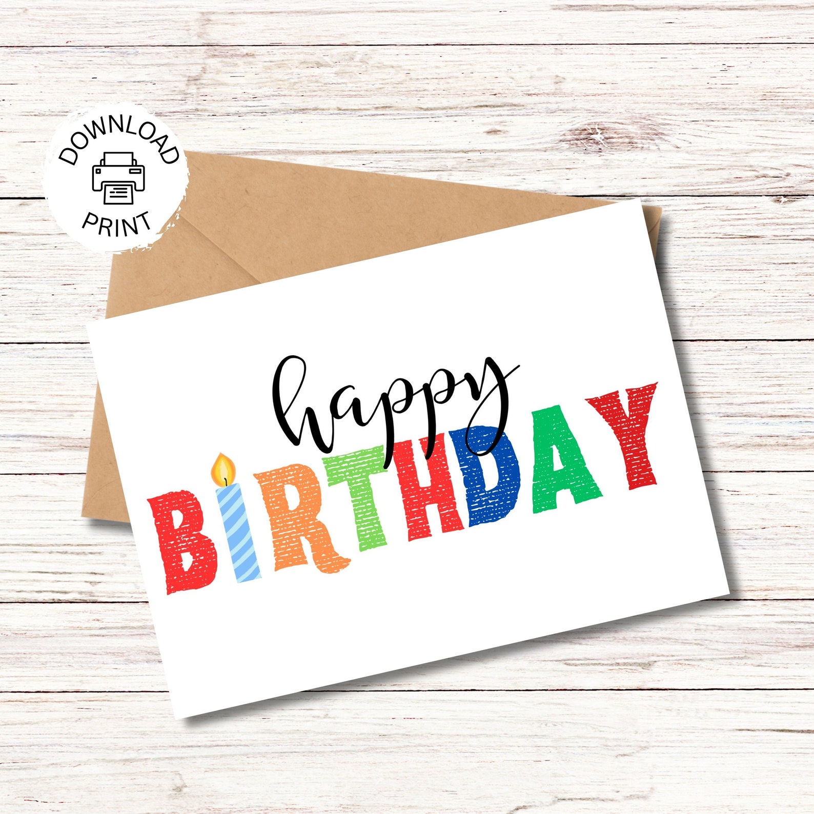 Happy Birthday Card Printable Greeting Card Digital Download PDF Card ...