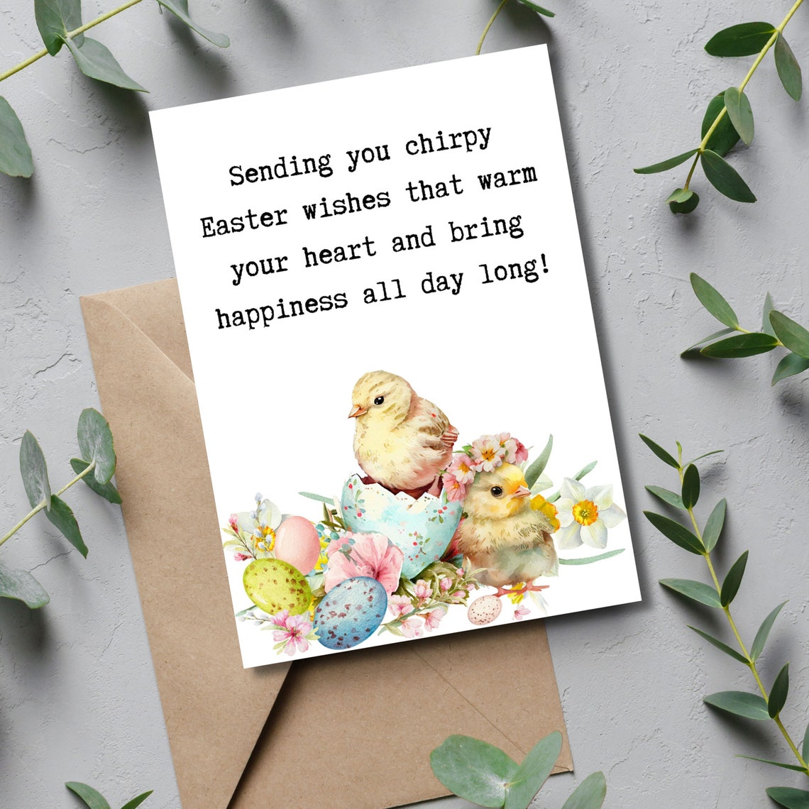 Happy Easter Card Printable, Easter Greeting Card, Chirpy Easter Wishes ...