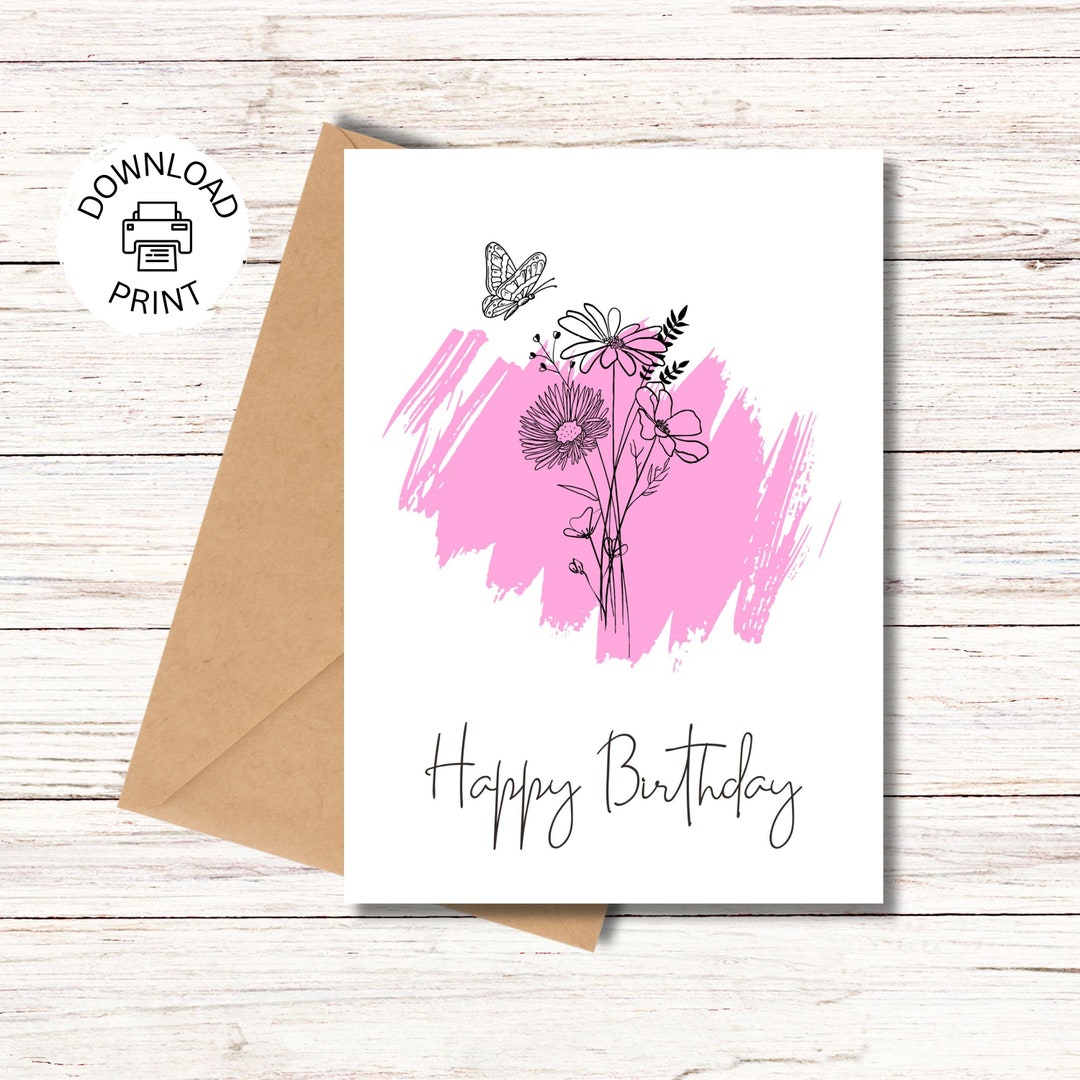 Happy Birthday Card | Printable Greeting Card | Floral Birthday Card ...
