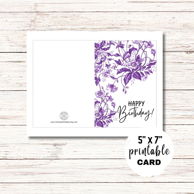 Happy Birthday Card | Printable Greeting Card | Purple Floral Birthday ...
