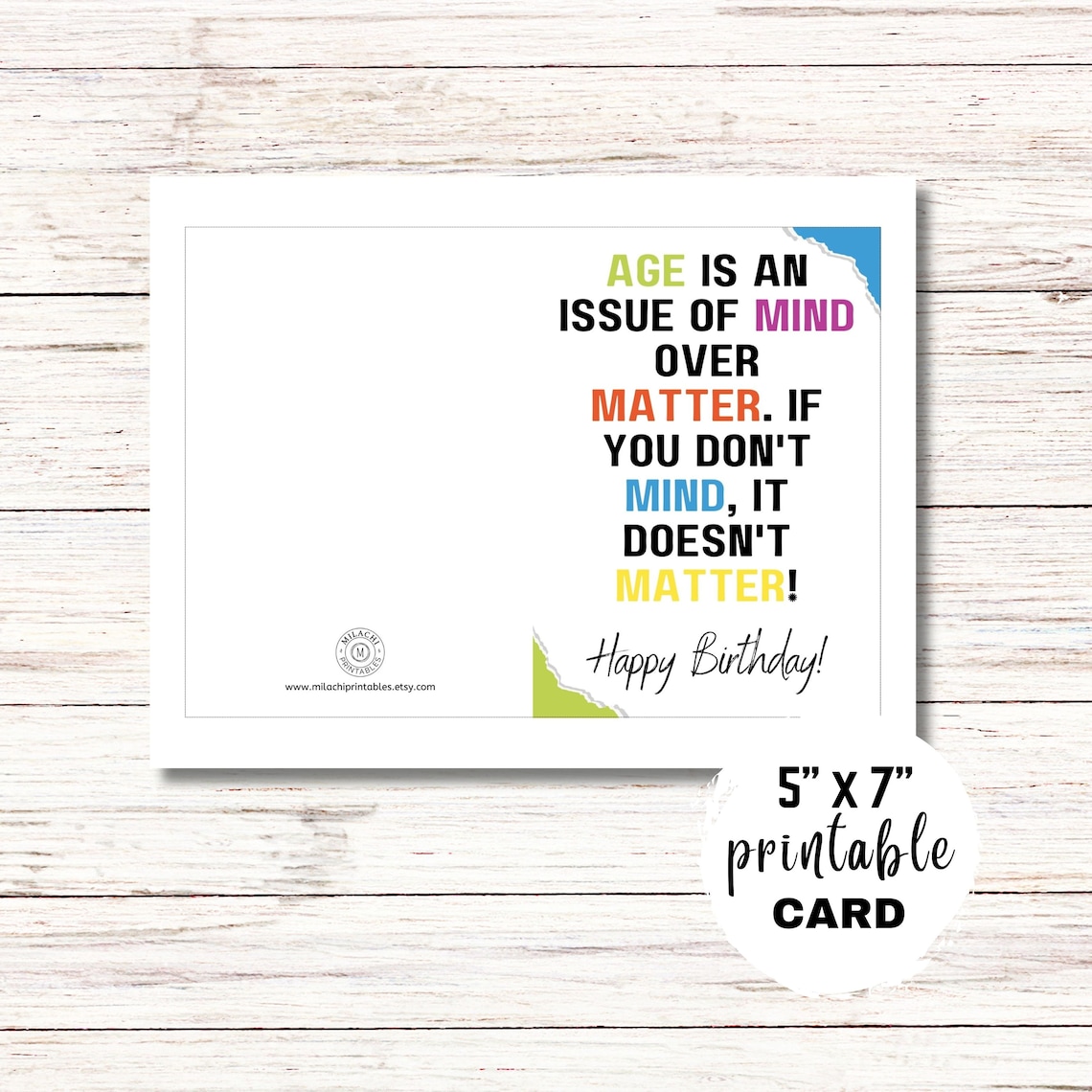 Mind Over Matter Happy Birthday Card Printable Greeting Card Birthday ...