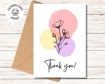 Thank You Card - Floral Appreciation Card - Printable Elegant Thank You Greeting Card - Instant ...
