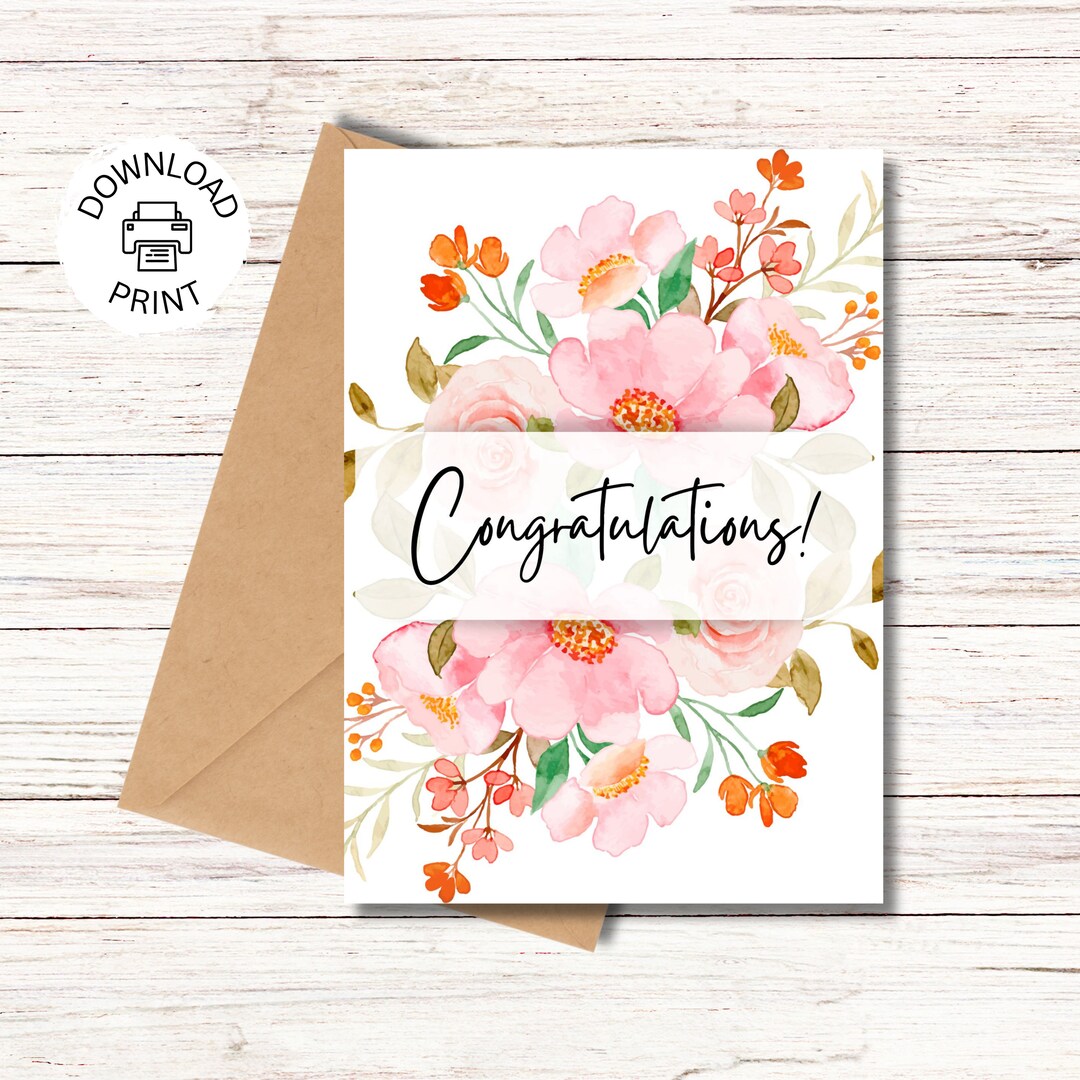 Congratulations Card | Printable Greeting Card | Floral Congrats Card ...