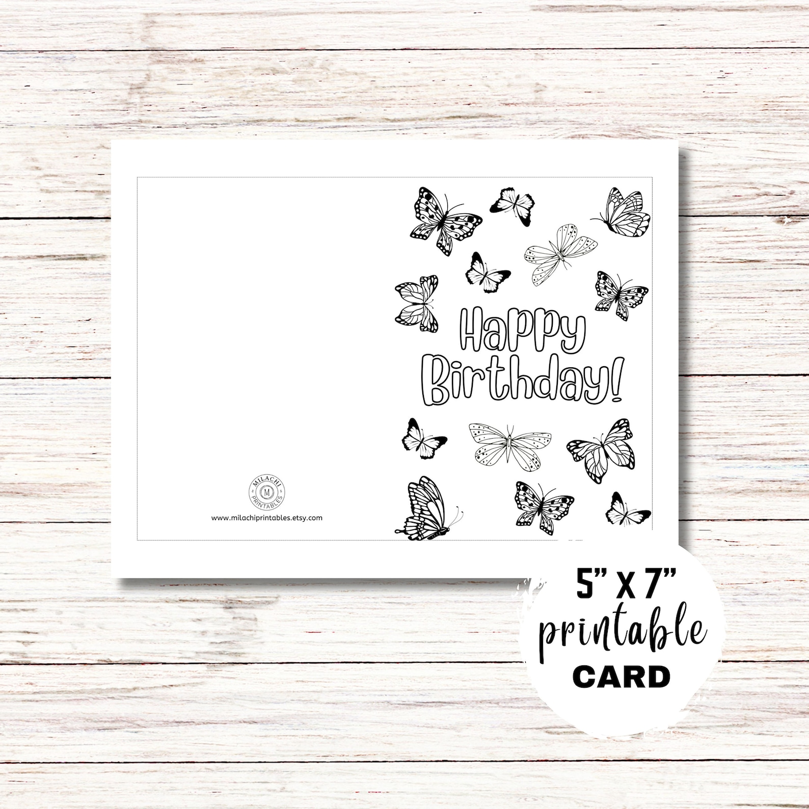 Printable Happy Birthday Coloring Card | Butterfly Card | Color Your ...
