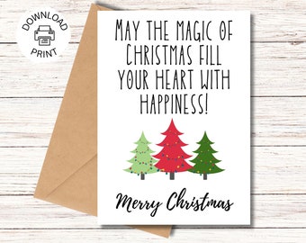 Merry Christmas Card Printable Holiday Greeting Card Cute Christmas ...