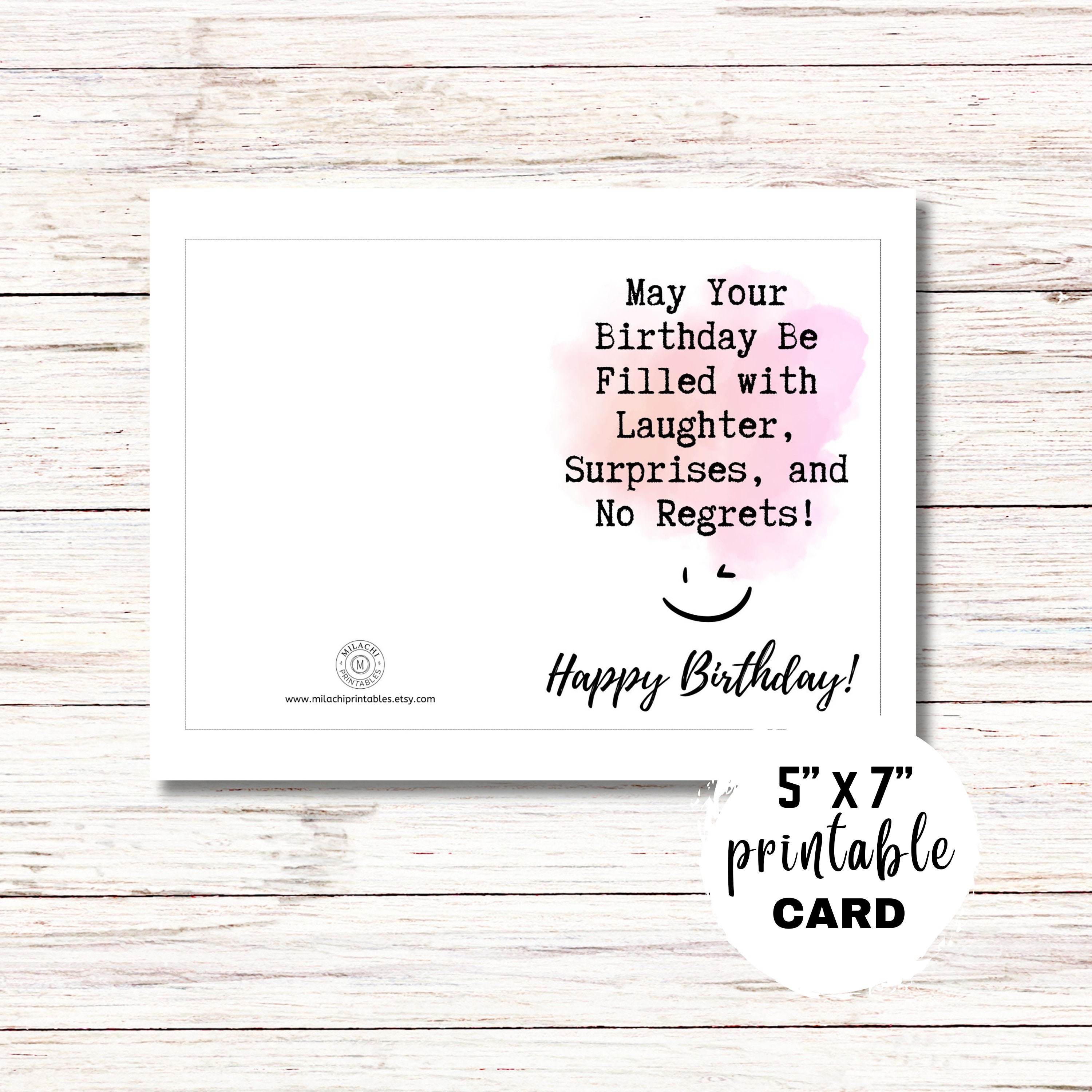 No Regrets - Happy Birthday Card - Printable Greeting Card - Funny ...