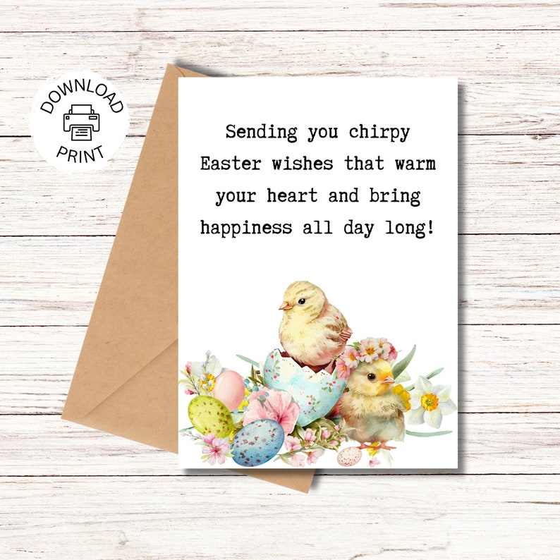 Happy Easter Card Printable, Easter Greeting Card, Chirpy Easter Wishes ...